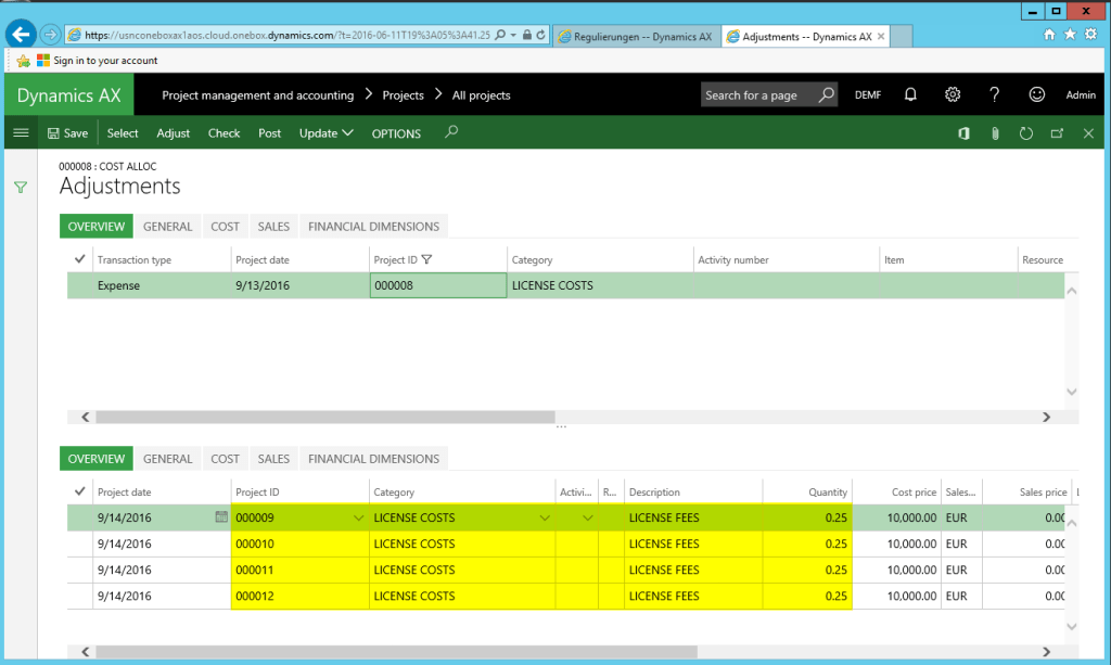 Project cost allocations | Microsoft BizApps Finance & Controlling